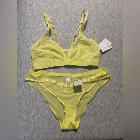 Auden | Intimates & Sleepwear | Auden Yellow Mesh Lingerie Set | Poshmark